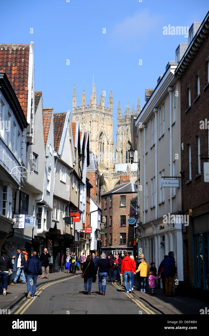 Street scene in historic city of York Yorkshire UK with the Minster in ...