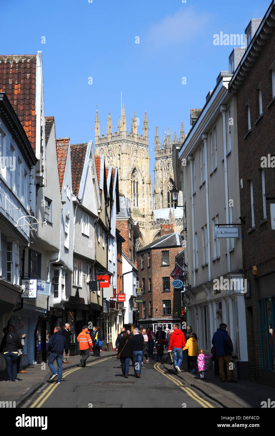 Street scene in historic city of York Yorkshire UK with the Minster in ...