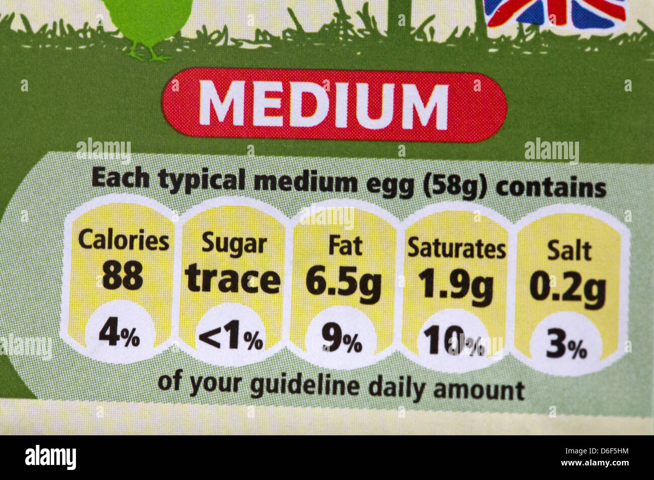 medium gda information on carton of tesco 6 British free range eggs ...