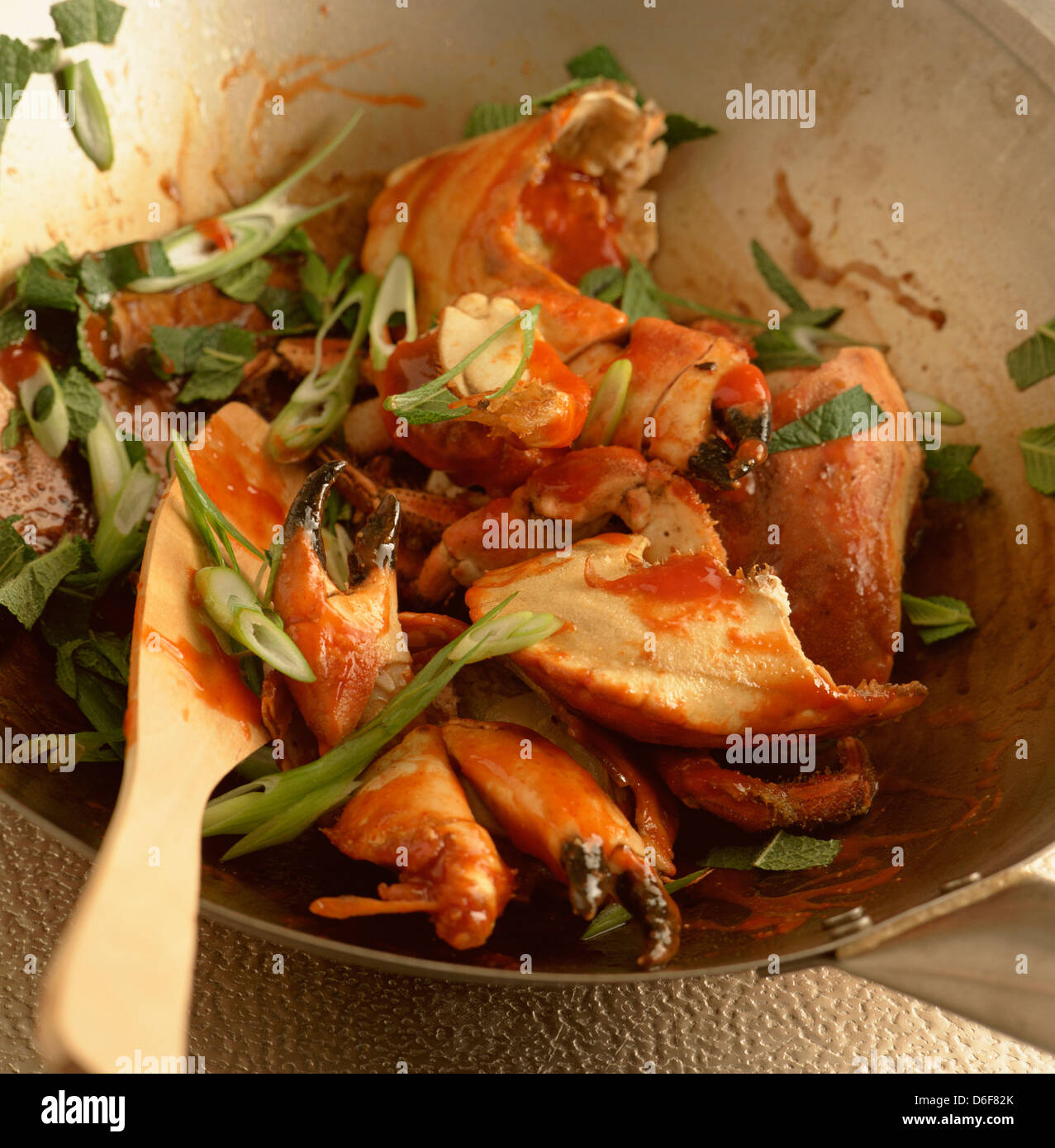 Stir-fried Crab with Chilli and Spring Onions Stock Photo - Alamy
