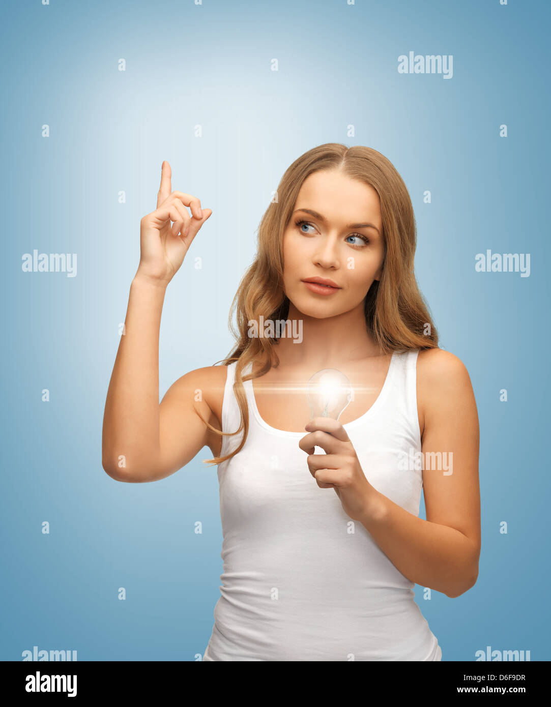 woman with light bulb Stock Photo - Alamy