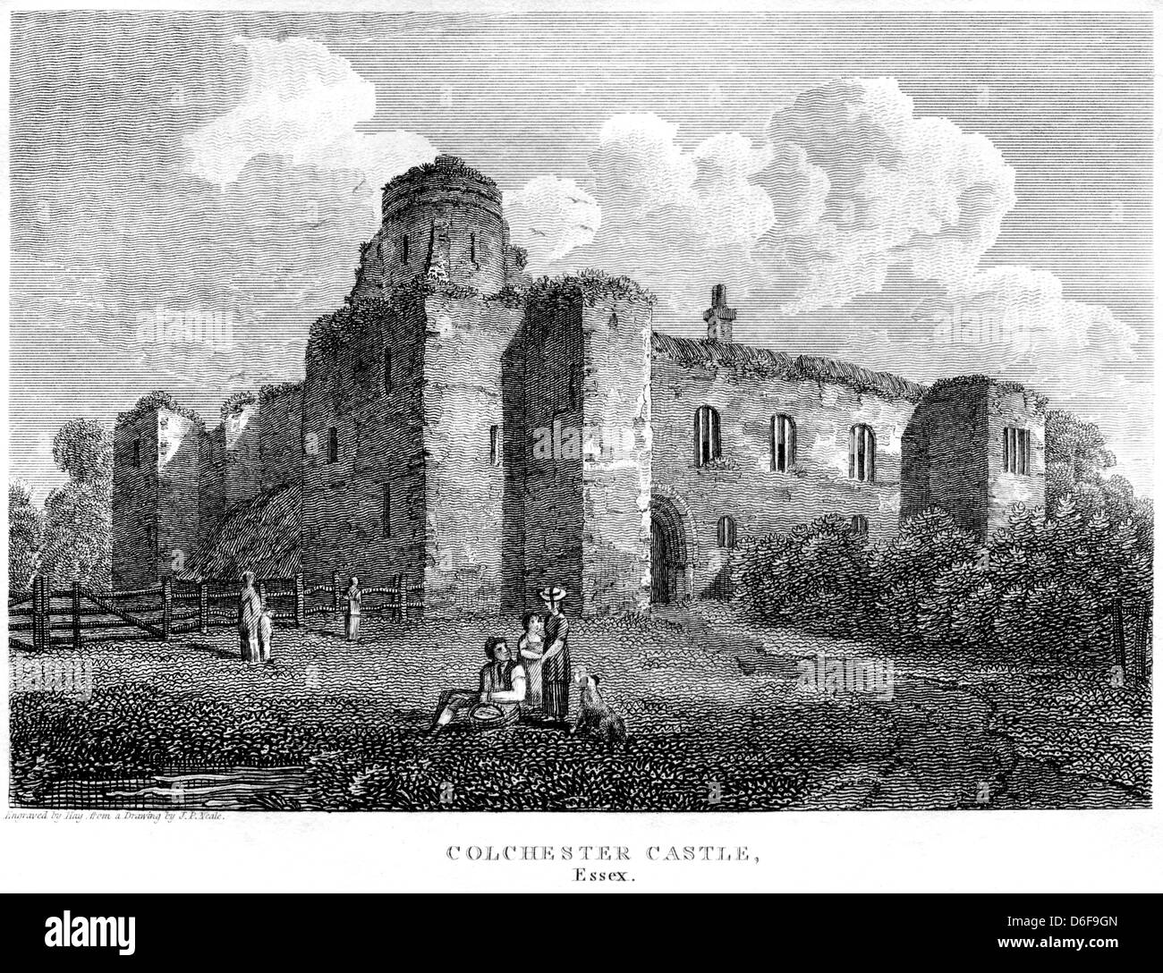An engraving entitled " Colchester Castle, Essex " scanned at high ...