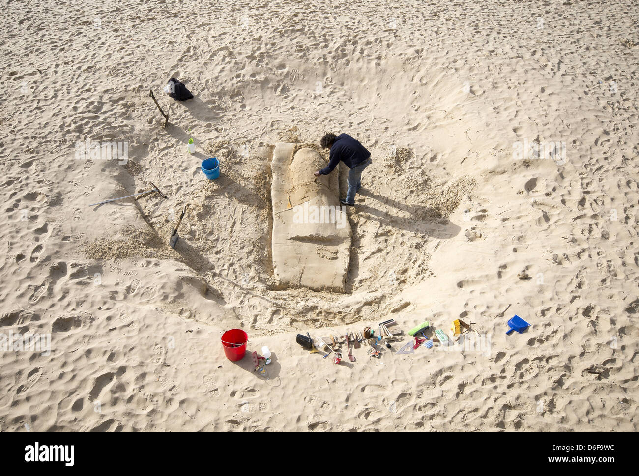 Sand sculptor on the beach in San Sebastián, Donostia, Basque Country ...