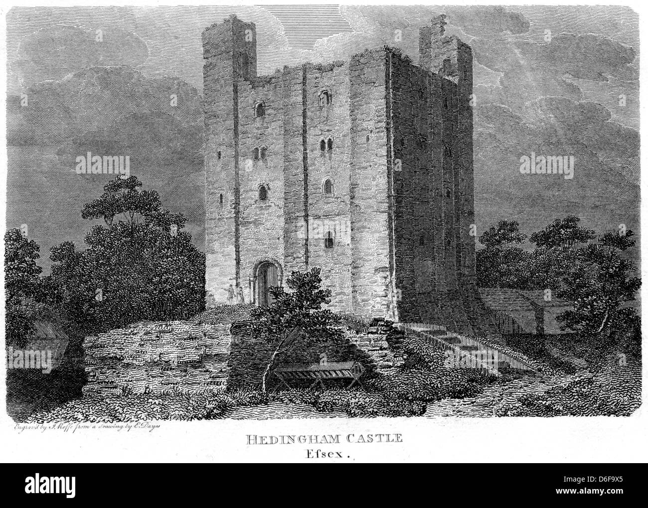 An engraving entitled " Hedingham Castle, Essex " scanned at high ...