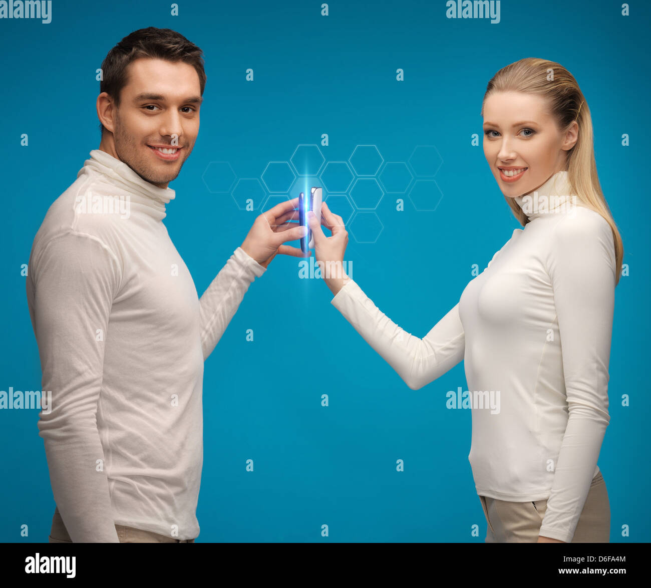 man and woman with modern gadgets Stock Photo - Alamy
