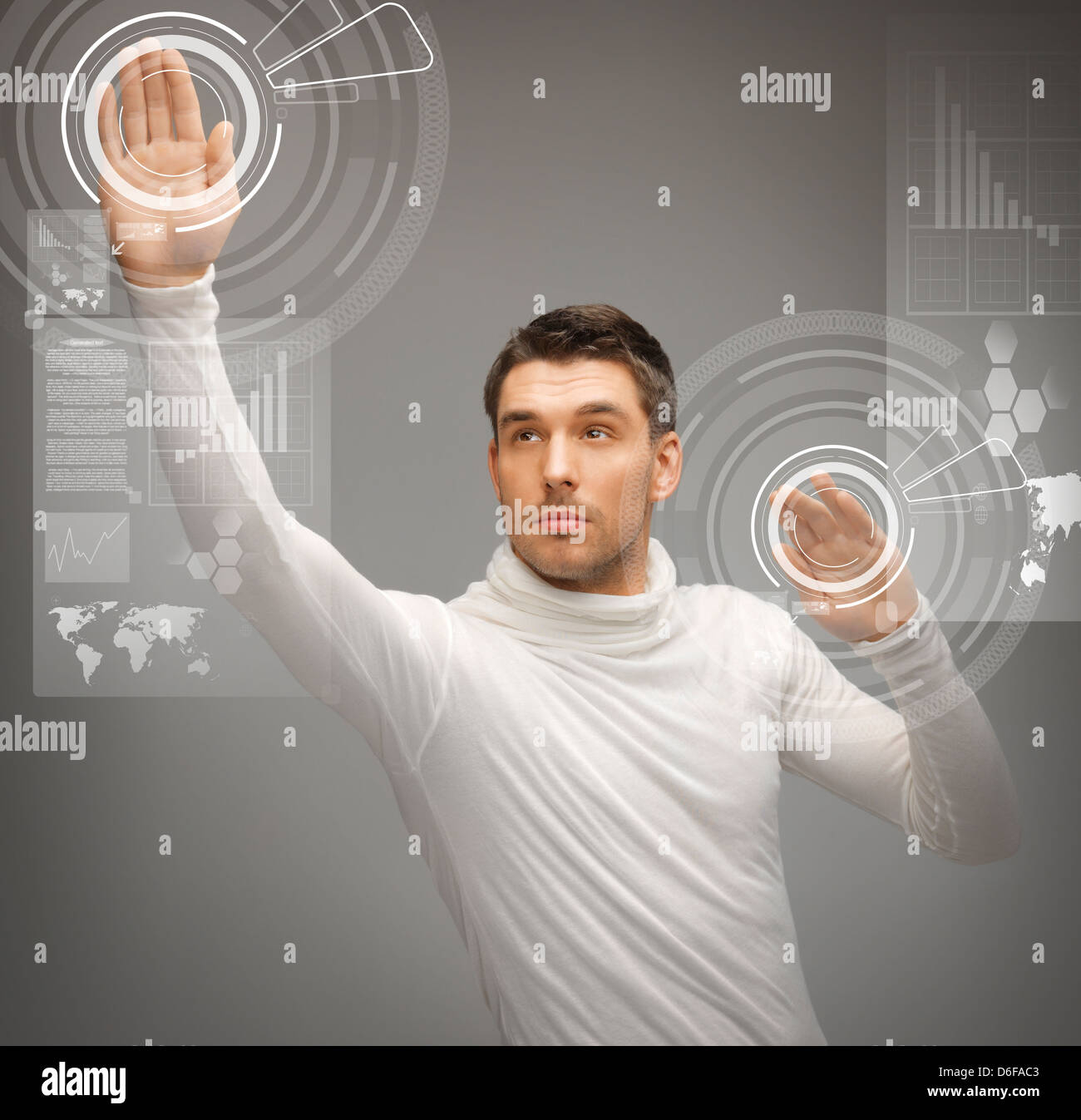 man working with virtual screens Stock Photo - Alamy