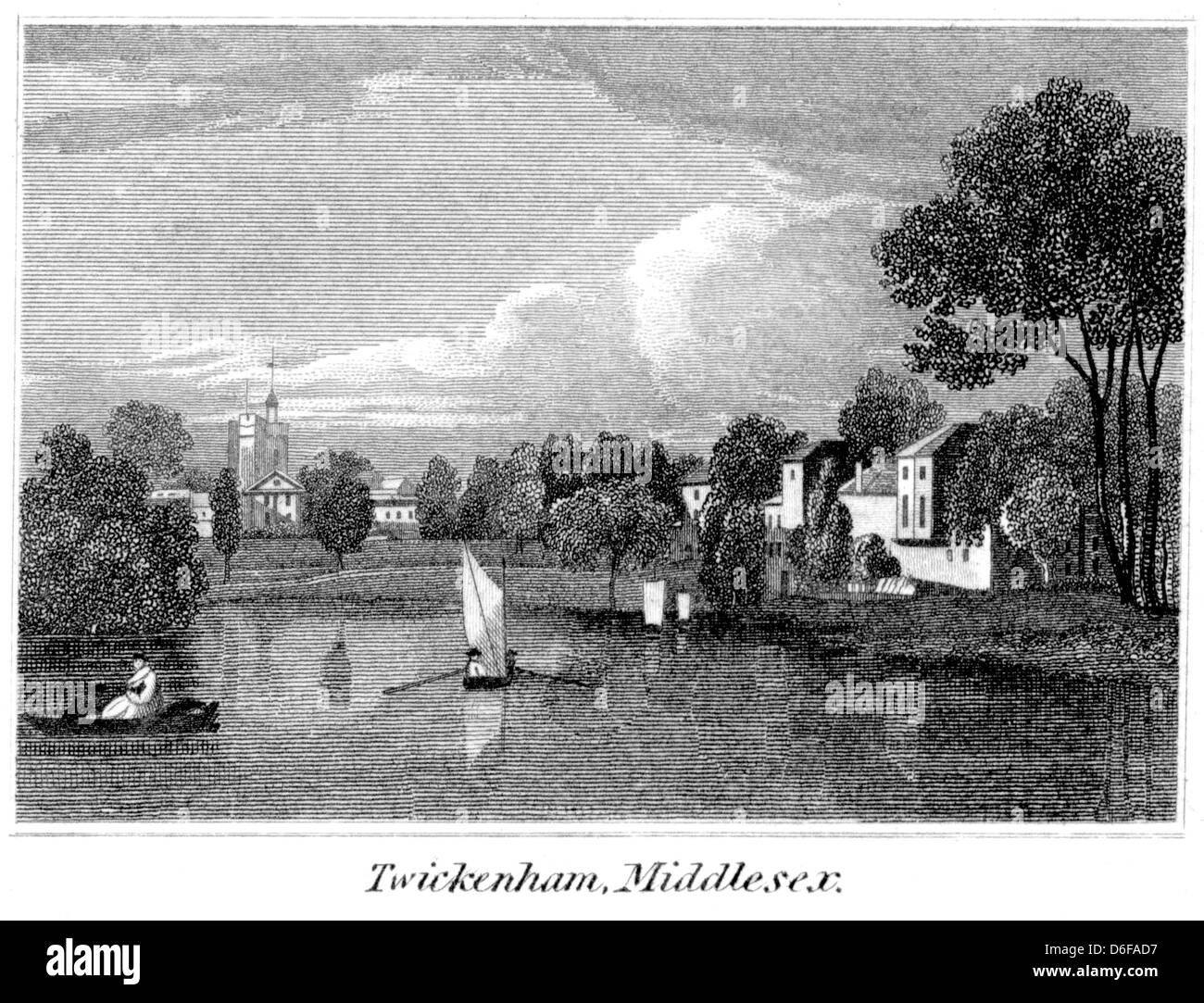 An engraving entitled " Twickenham, Middlesex " scanned at high ...