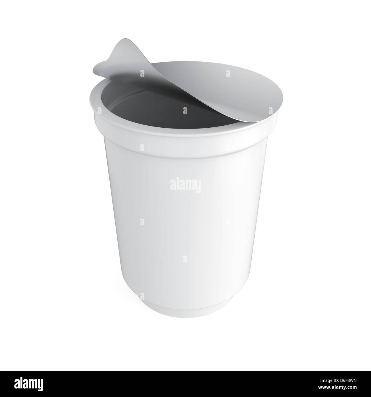 Open yogurt cup on white background Stock Photo - Alamy