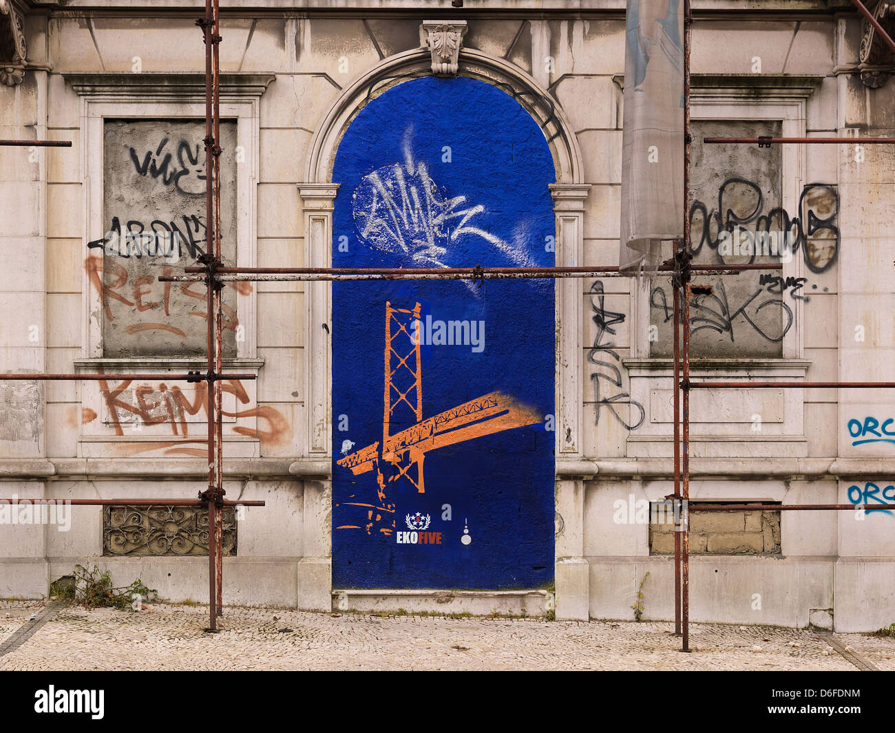 Lisbon, Portugal, daubed with graffiti door of a building Stock Photo ...