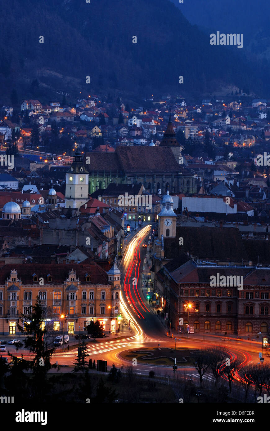 Brasov old medieval center, night view, Romania Stock Photo - Alamy