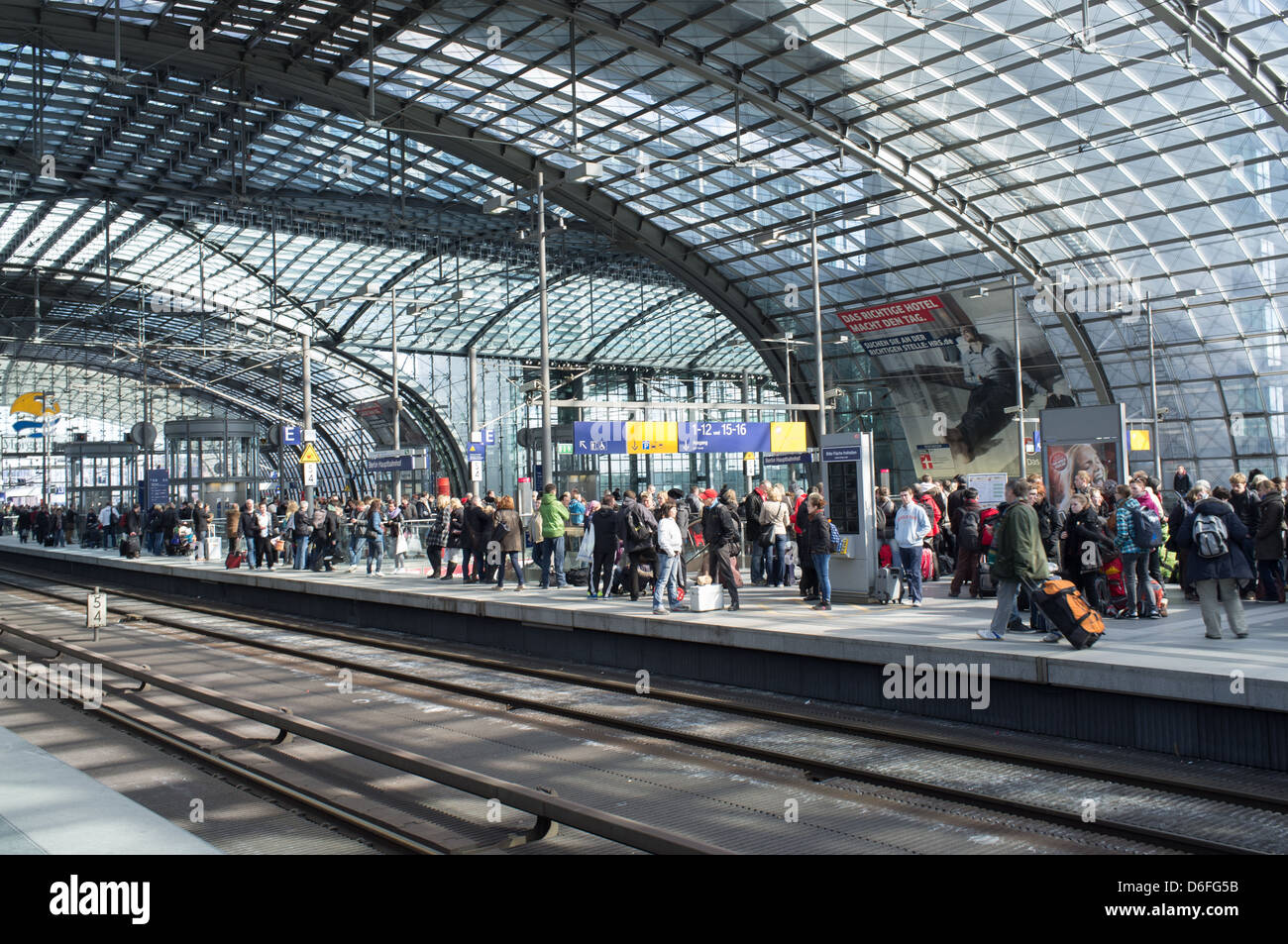 General view of one of the many platforms at Hauptbahnhof Station in ...