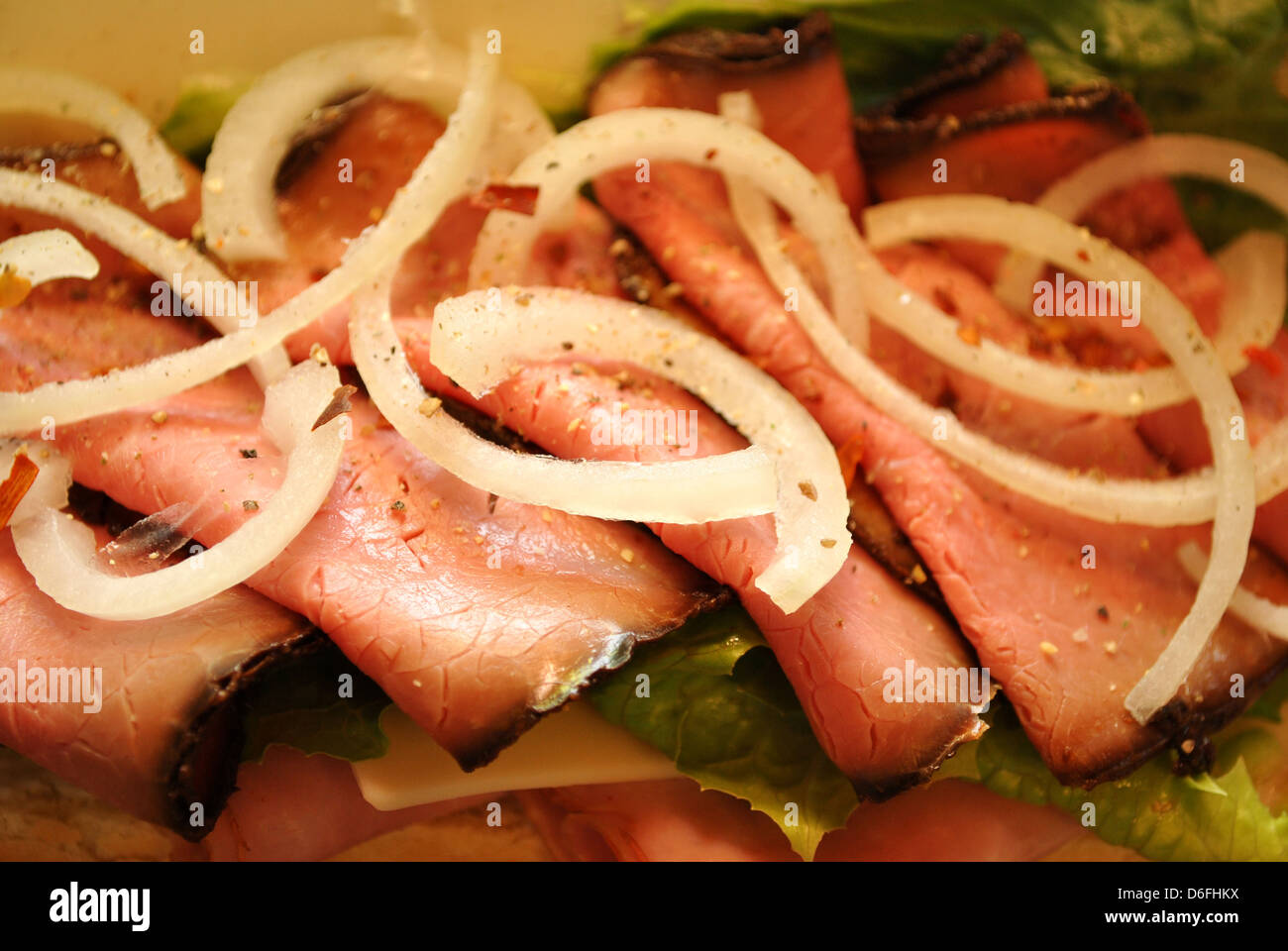 Sliced Onions on Top of a Roast Beef Sandwich Stock Photo - Alamy