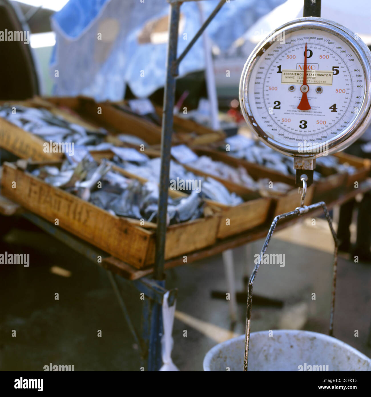 Weighing Scales on Fish Stall Stock Photo - Alamy