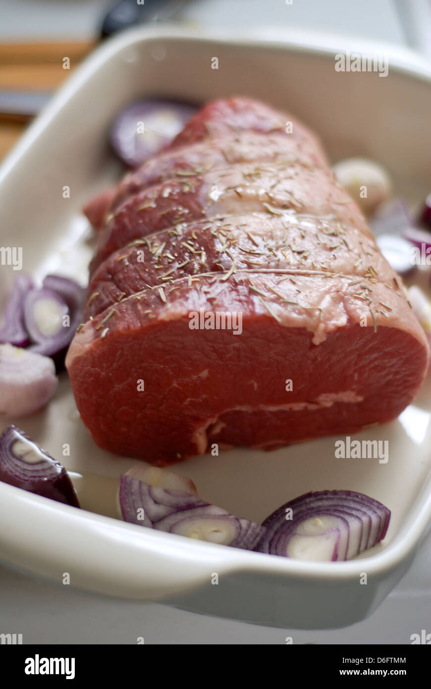 Roast Beef Ready for the Oven Stock Photo - Alamy