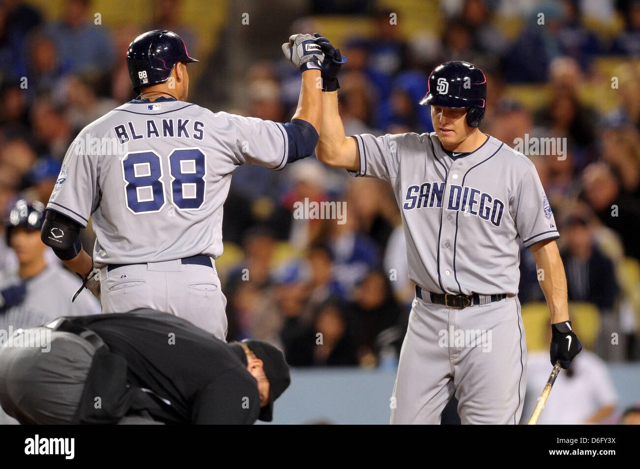 Los Angeles, CA, USA. April 17, 2013. San Diego Padres left fielder ...