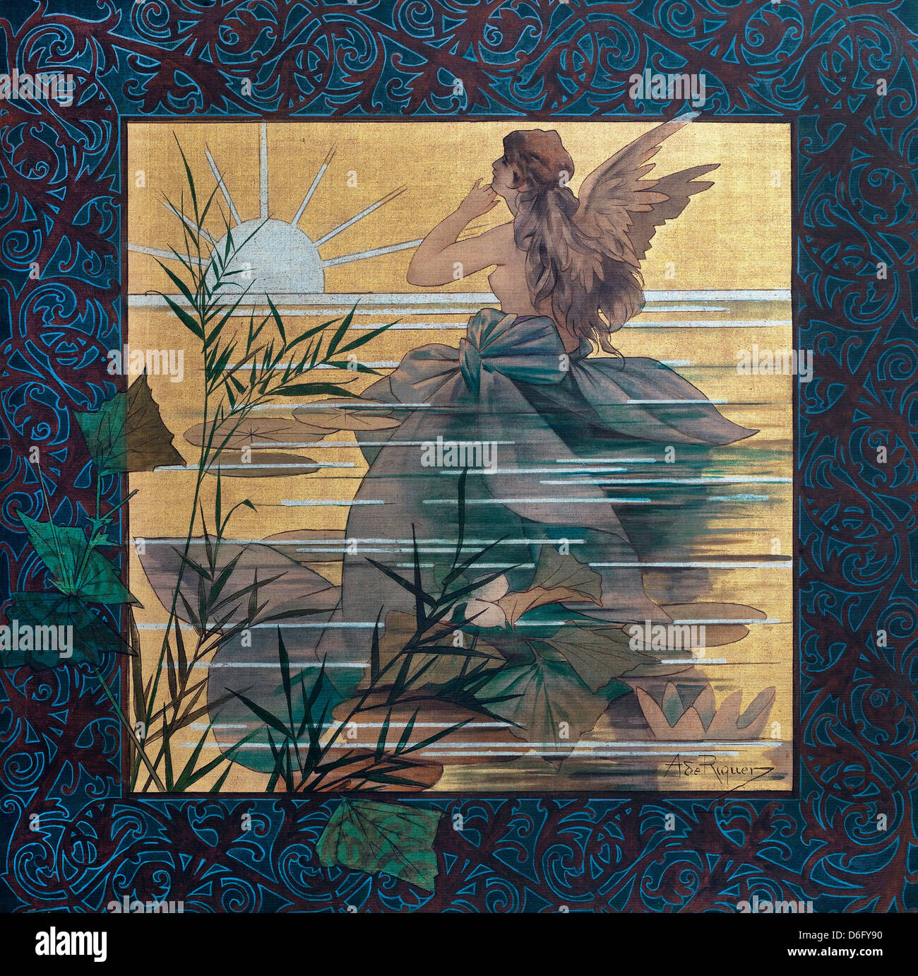 Alexandre de Riquer, Composition with winged nymph at sunrise 1897 ...