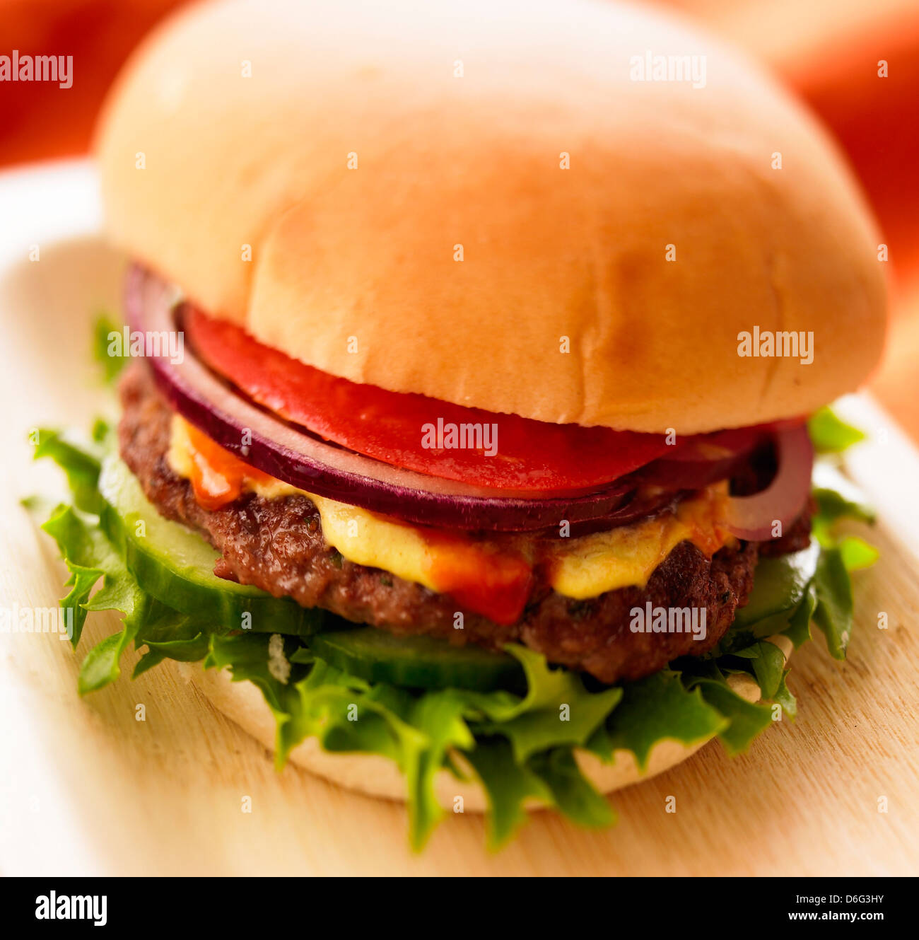 Burger salad, relish, tomato, bun, salad, onion Stock Photo - Alamy