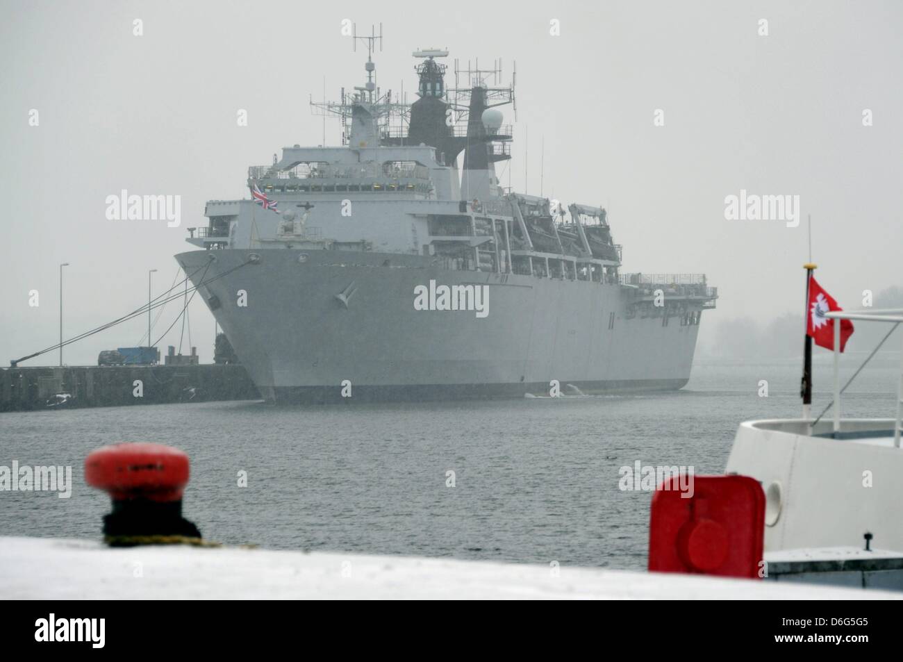 The British landing ship 'Bulwark' is situated at the naval harbour in ...