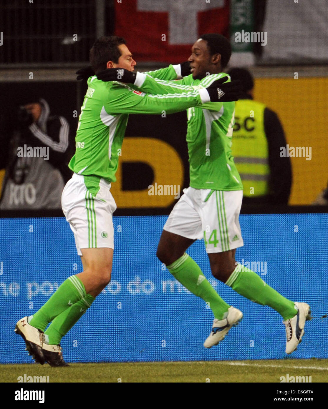 Marcel Schaefer (L) celebrates his 2-1 goal with Giovanni Sio during ...