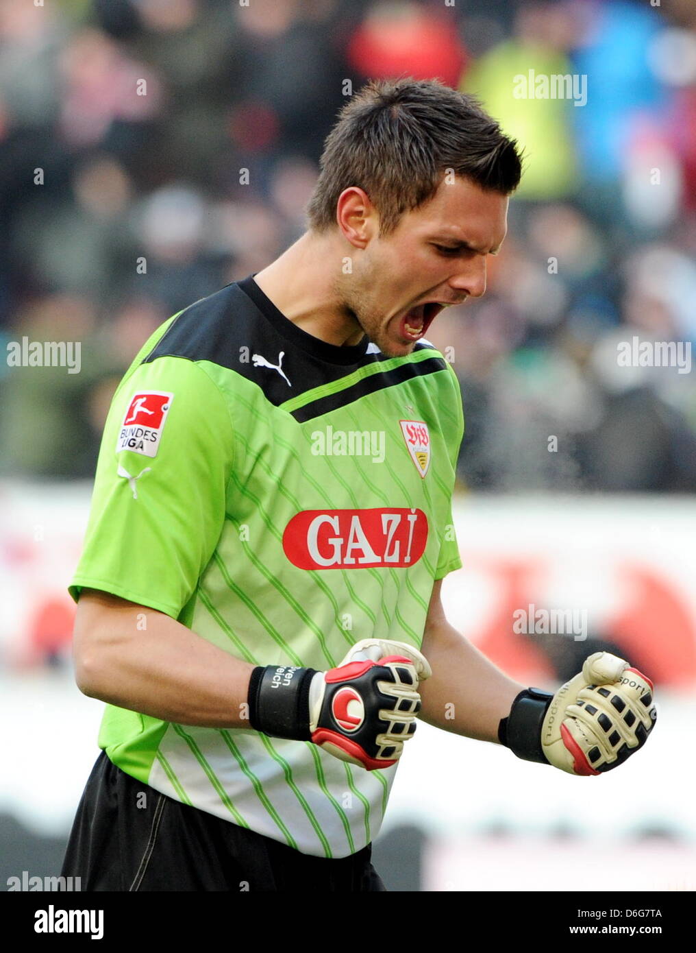 Stuttgart's goalkeeper Sven Ulreich celebrates after Stuttgart's 2:0 ...