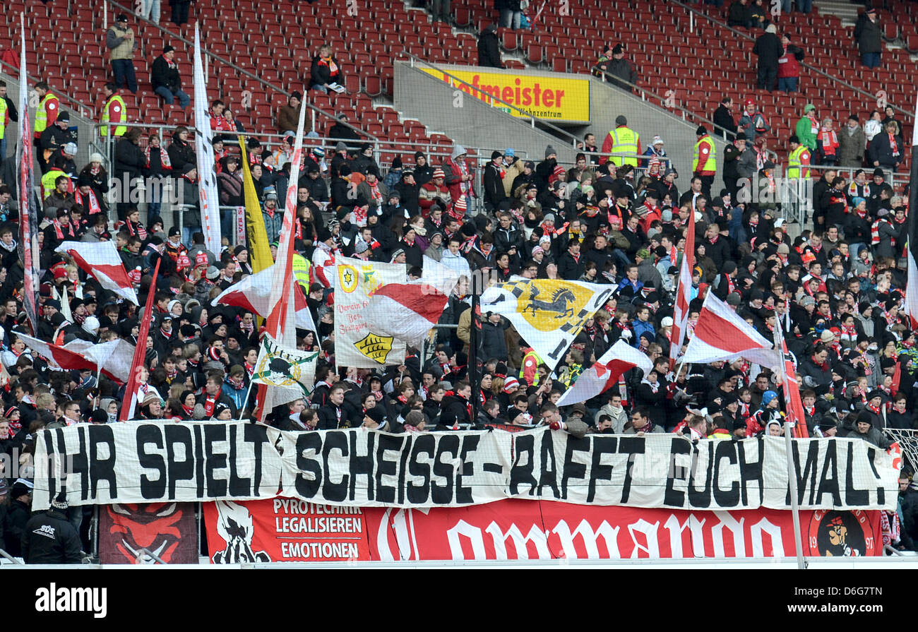 Stuttgart's fans show a banner during the German Bundesliga soccer ...