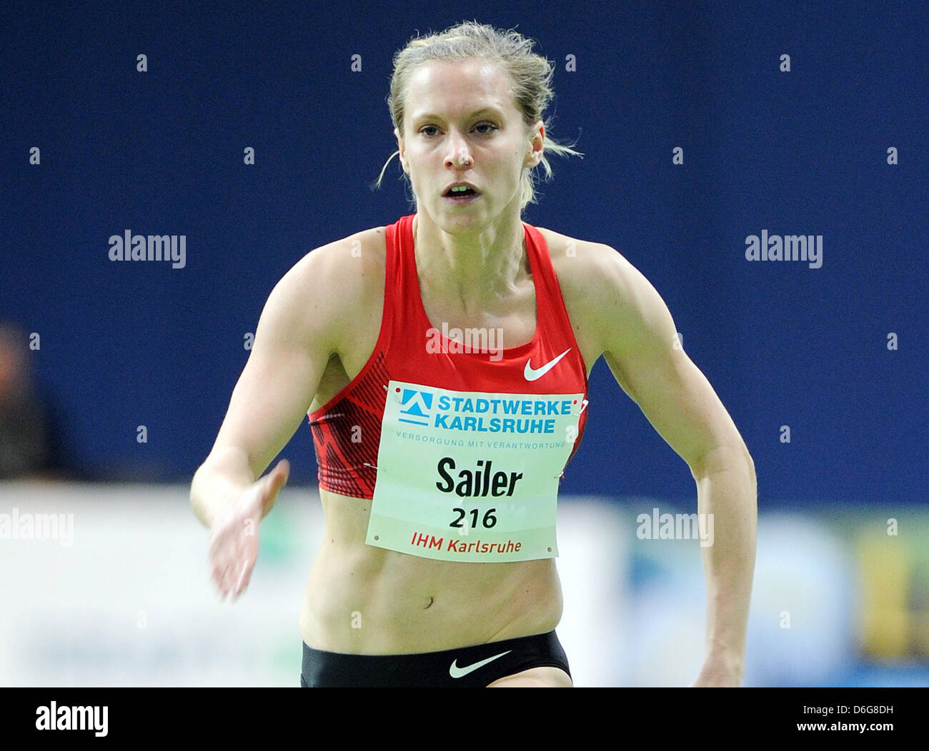 Athlete Verena Sailer participates in a women's 60-metres heat at the ...