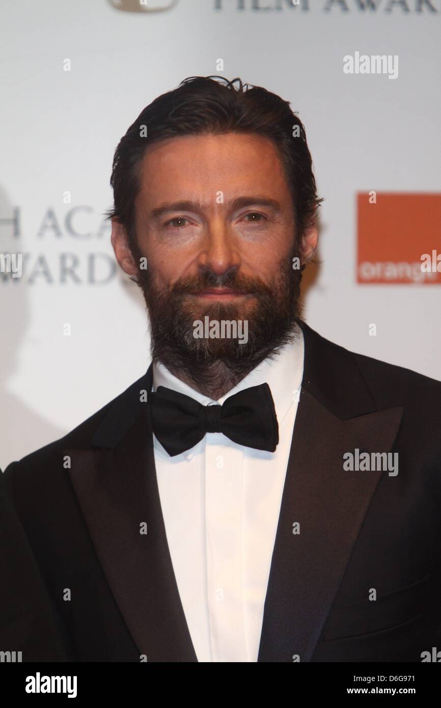 Actor Hugh Jackman poses in the Winner's Photo Room during the British ...