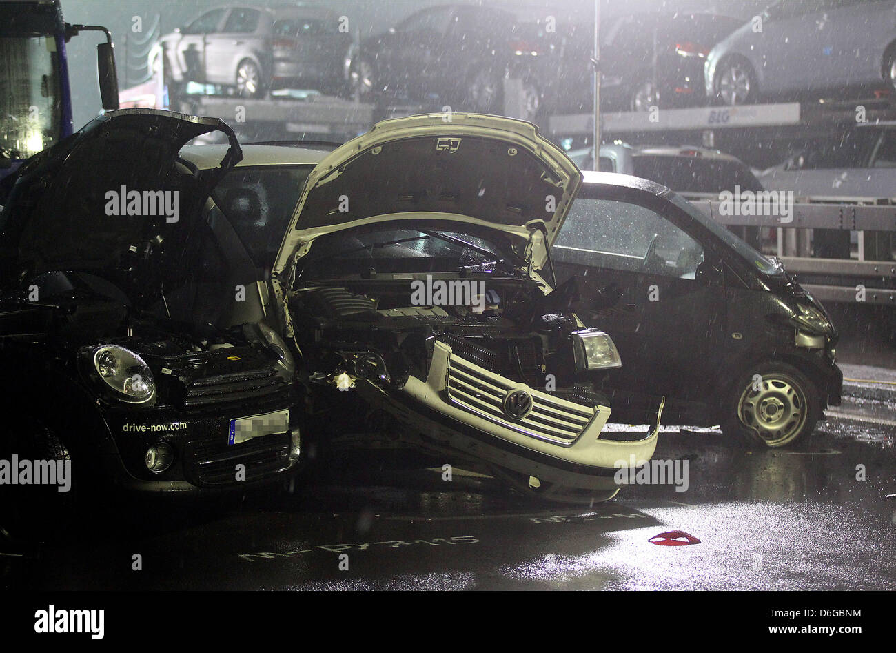 Truck and car wrecks are pictured on the autobahn A 57 near Dormagen ...
