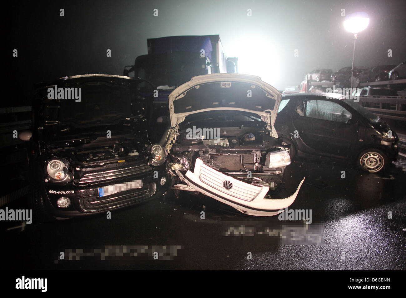 Truck and car wrecks are pictured on the autobahn A 57 near Dormagen ...