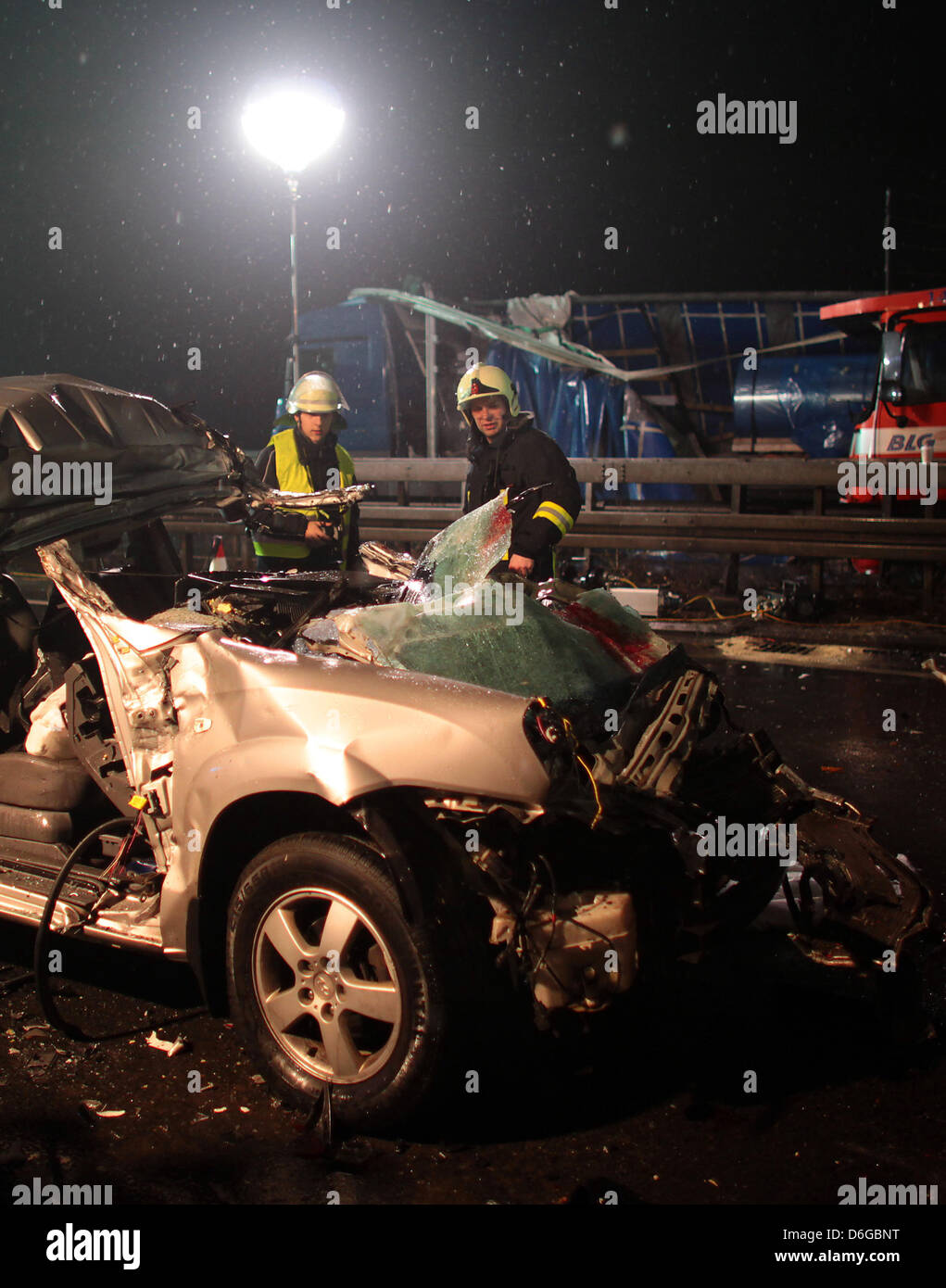 Truck and car wrecks are pictured on the autobahn A 57 near Dormagen ...