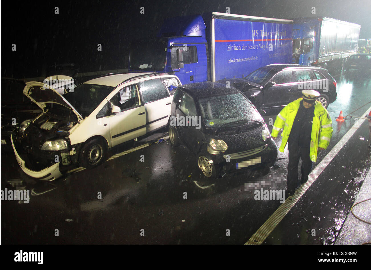 Truck and car wrecks are pictured on the autobahn A 57 near Dormagen ...