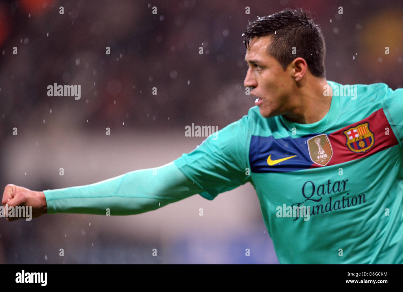 Barcelona's Alexis Sanchez celebrates after scoring the 1:0 during the ...
