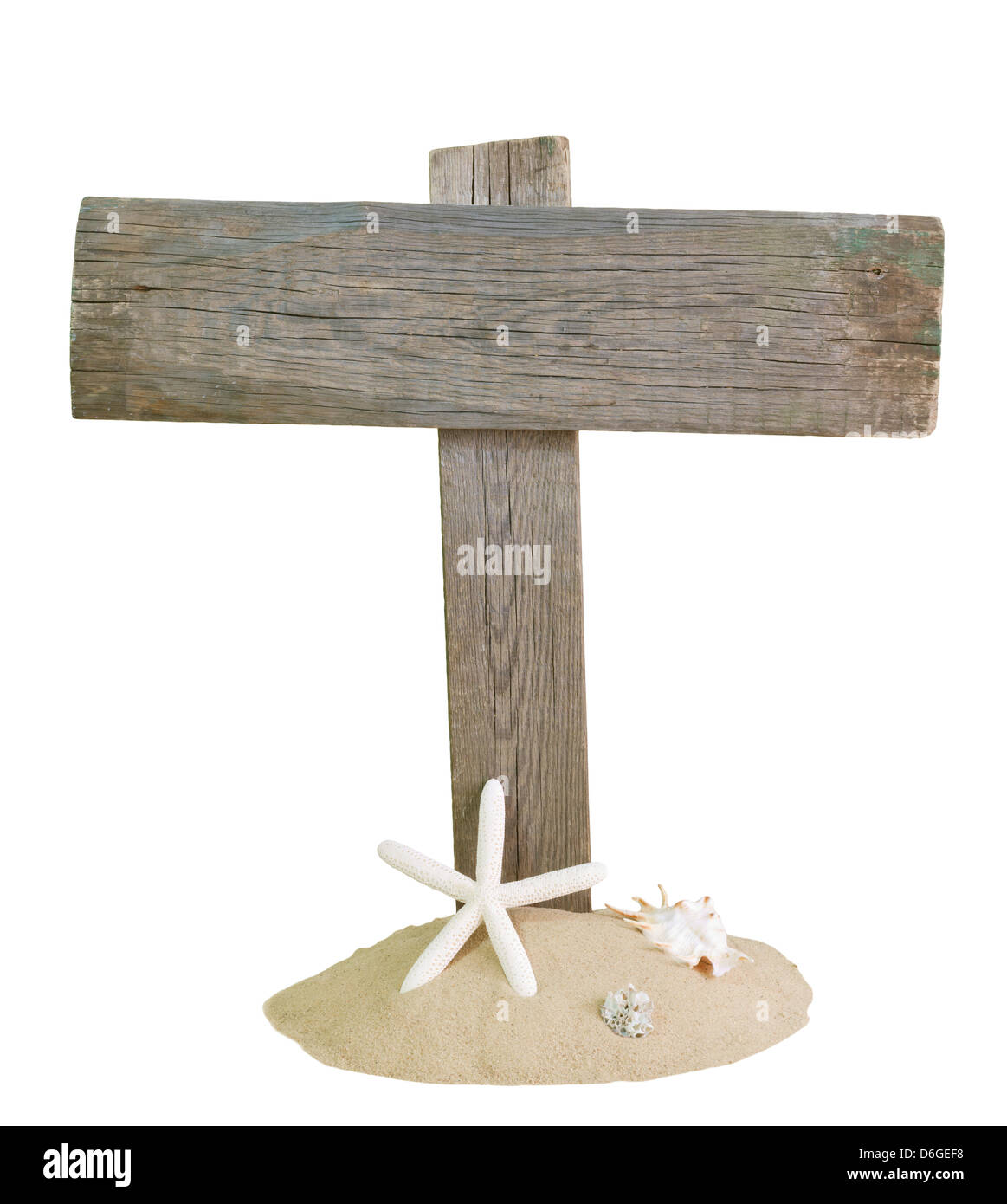 Signboard on the beach with shells isolated Stock Photo - Alamy