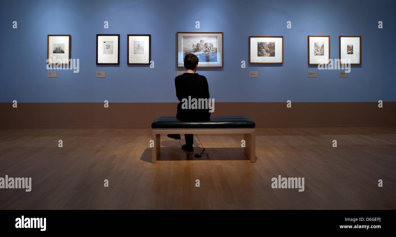 A staff member views works of the Swiss artist Adrian Zingg (1734-1816 ...