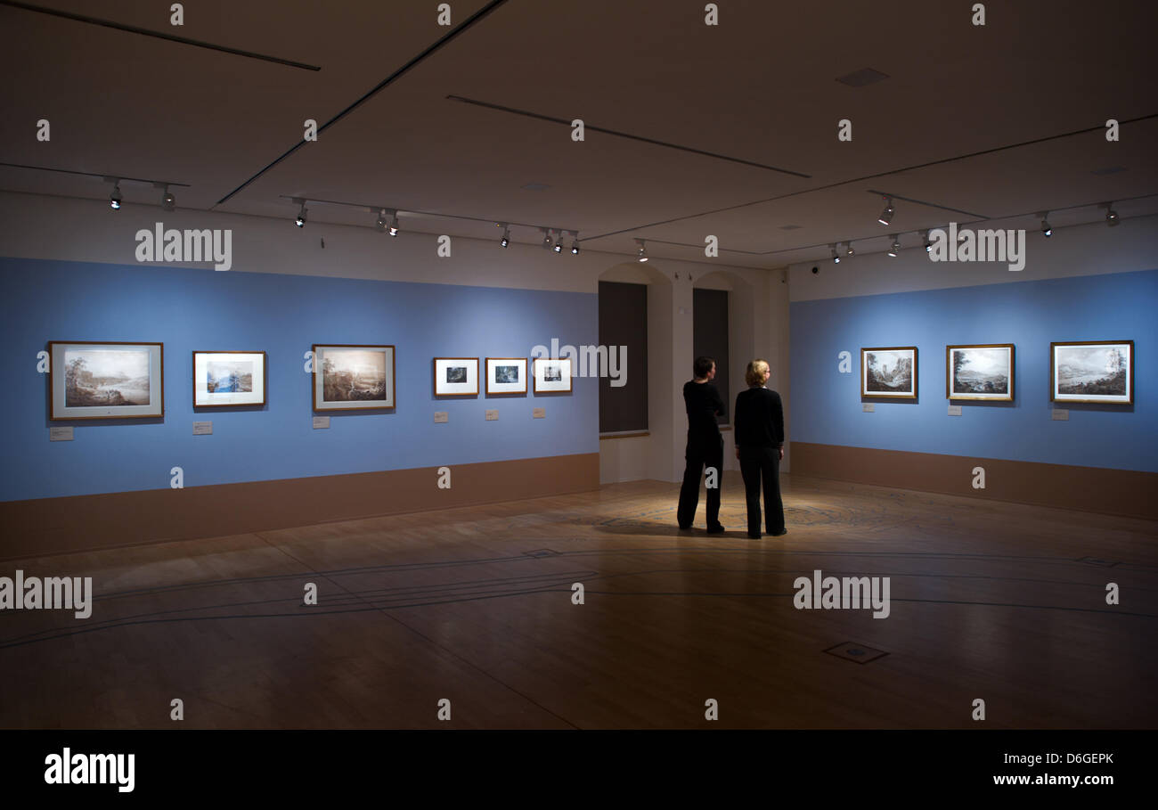 Staff members view works of the Swiss artist Adrian Zingg (1734-1816 ...