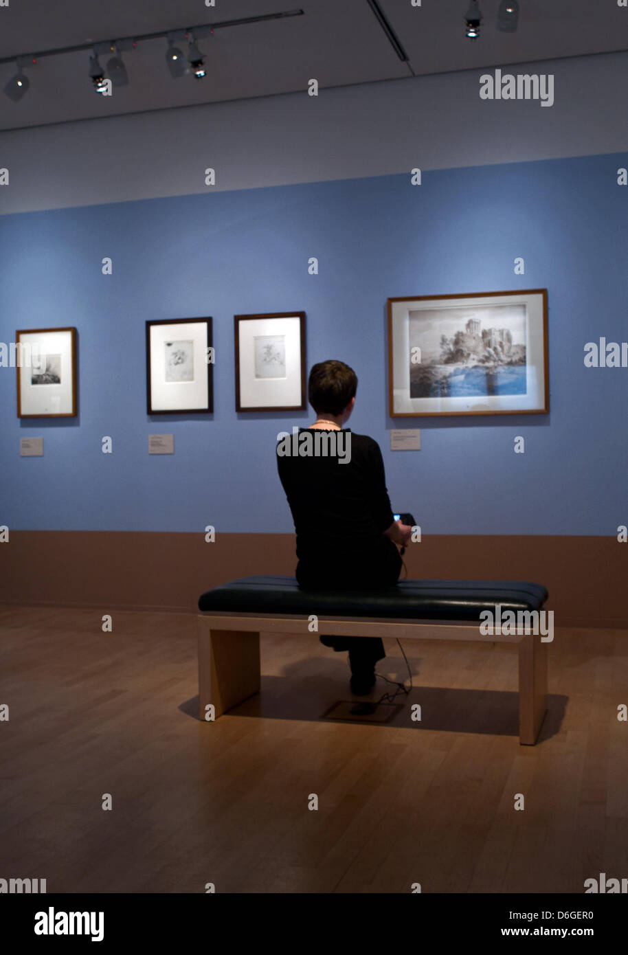 A staff member views works of the Swiss artist Adrian Zingg (1734-1816 ...