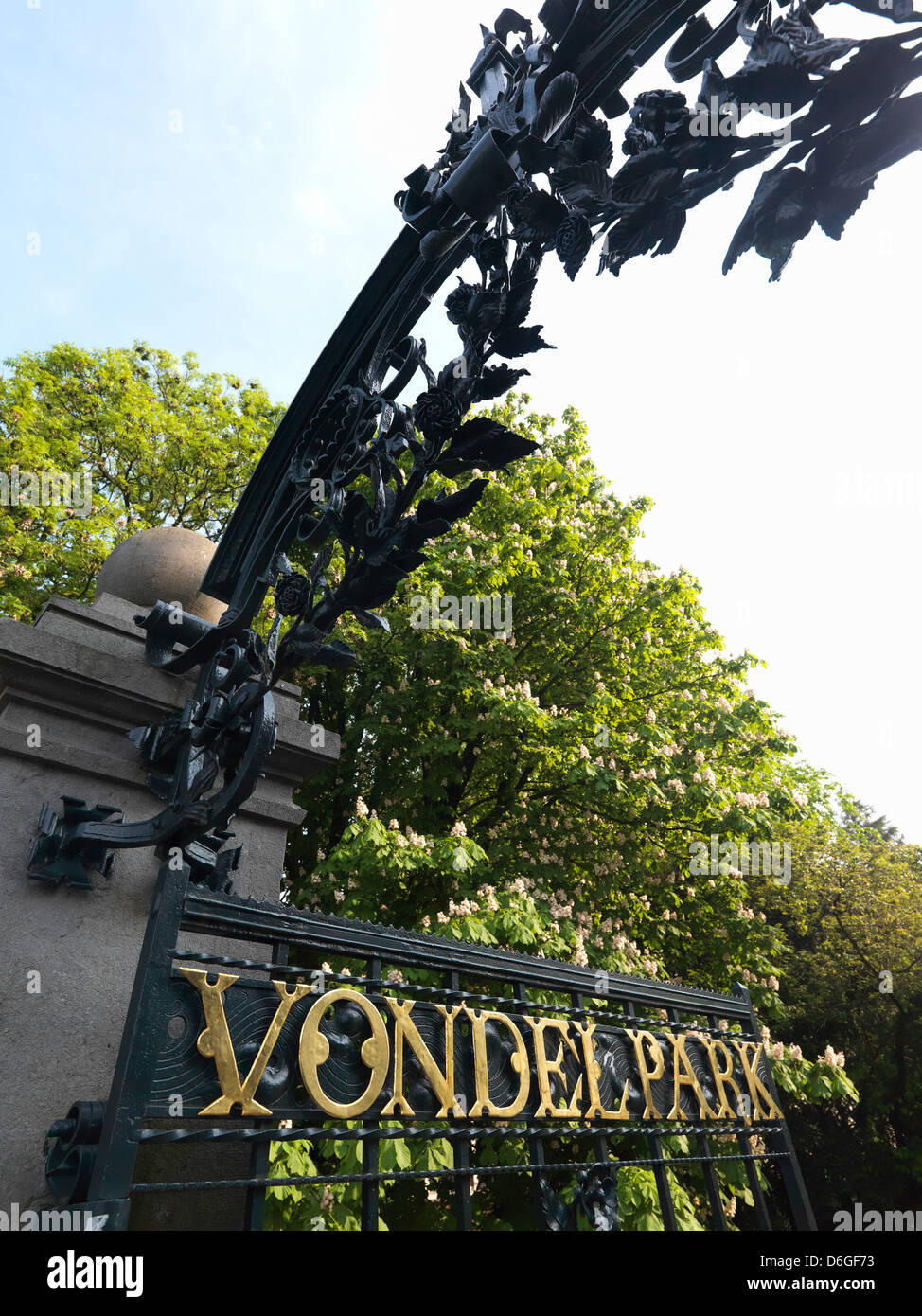 Amsterdam, The Netherlands, wrought iron entrance gate to Vondelpark ...