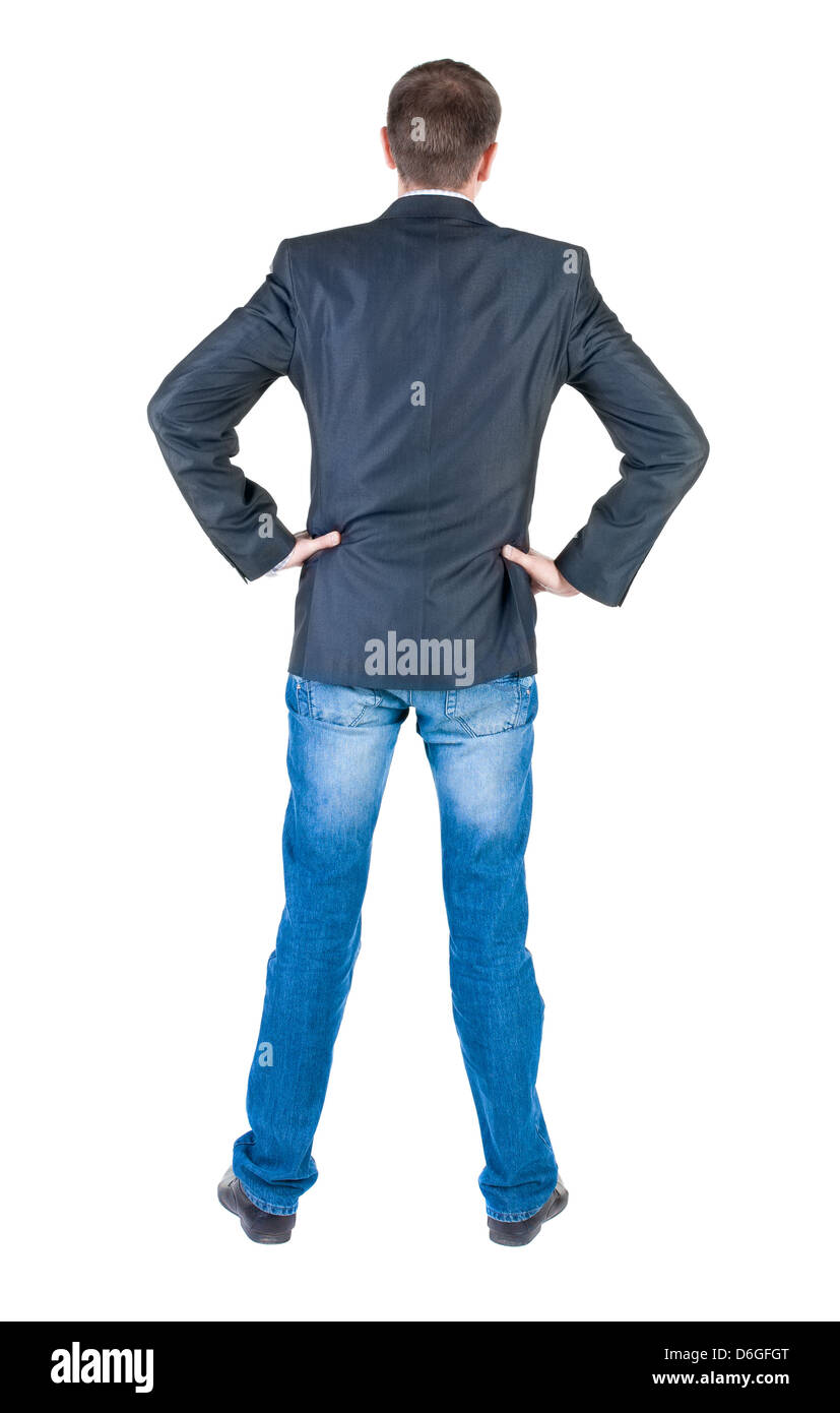 Young expert looks ahead. Rear view. Isolated over white Stock Photo ...