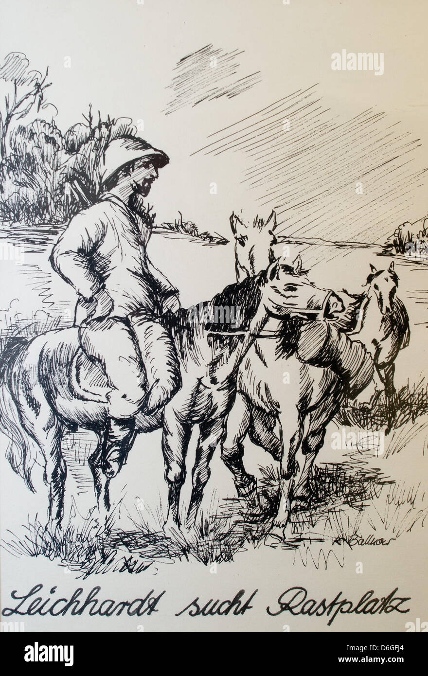 A drawing of researcher Leichhardt is pictured in the Ludwig-Leichhardt ...