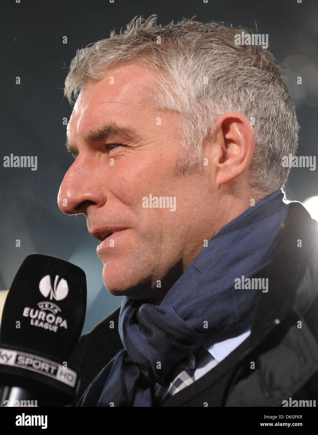 Hanover's coach Mirko Slomka gives an interview prior to the Europa ...
