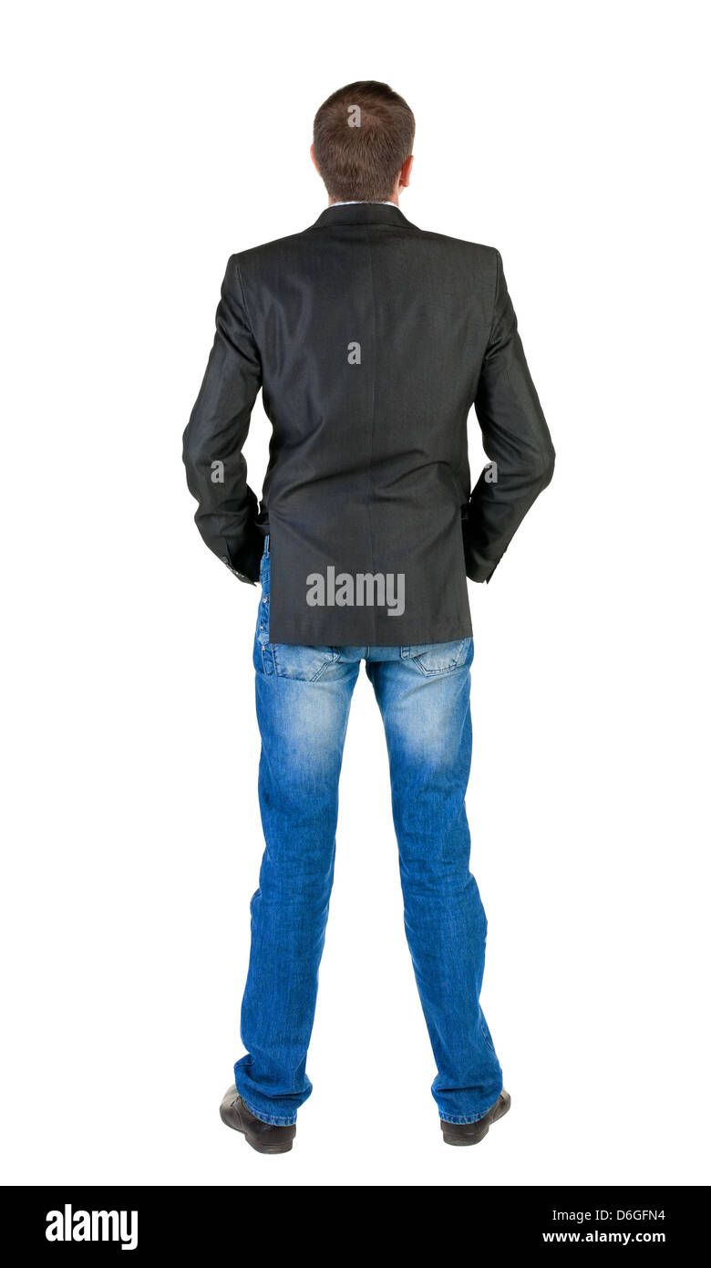 Young expert looks ahead. Rear view. Isolated over white Stock Photo ...