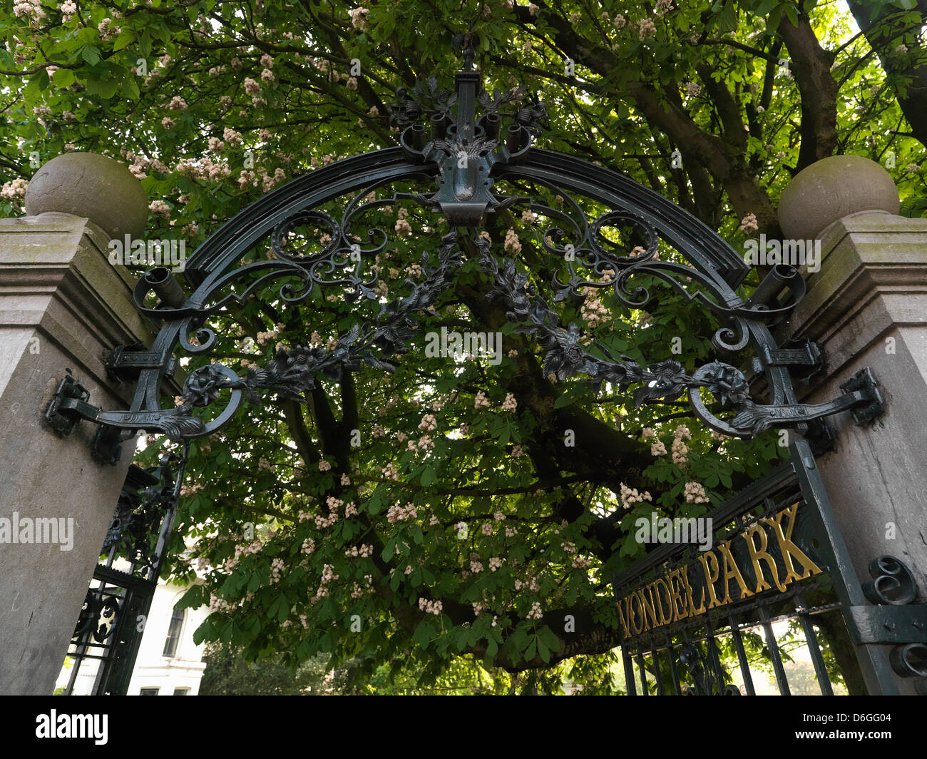 Amsterdam, The Netherlands, wrought iron entrance gate to Vondelpark ...