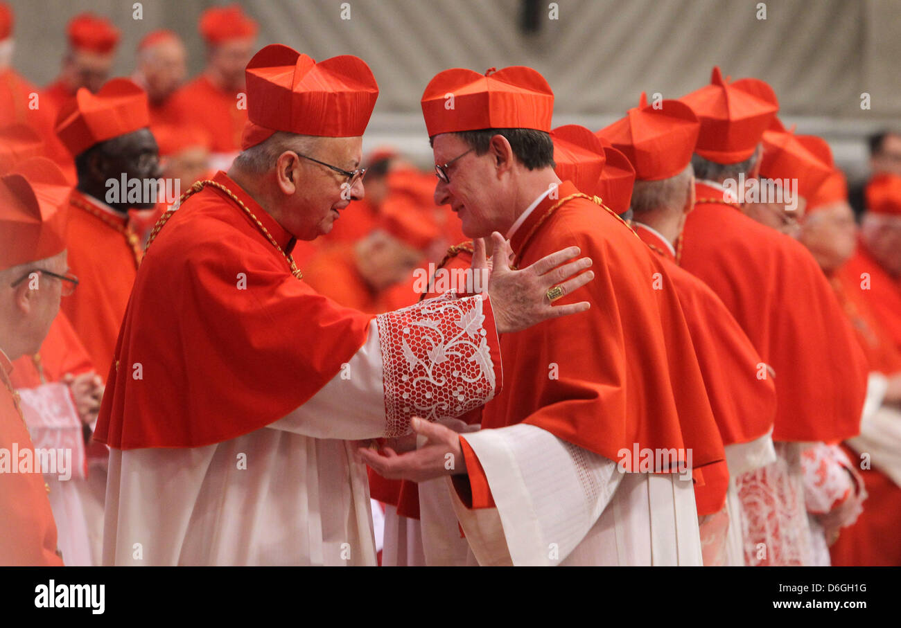 Cardinals congratulate Berlin Archbishop Rainer Maria Woelki (C) after ...