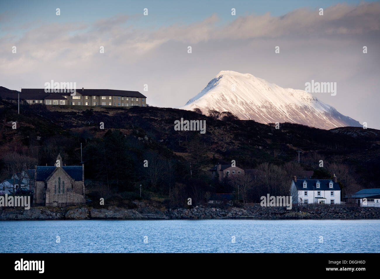 Chez Roux Restaurant on top of the hill Lochinver with the mountain ...