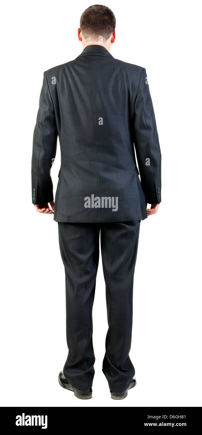 back view of business man in black suit watching. Businessman looks ...