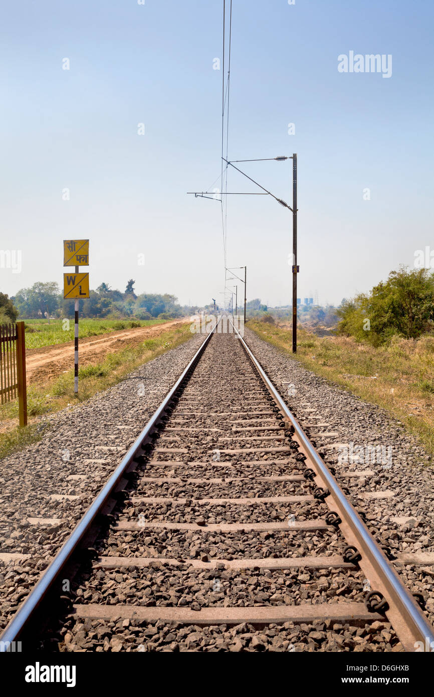 Vertical landscape of railroad tracks in Indian cutting across the ...