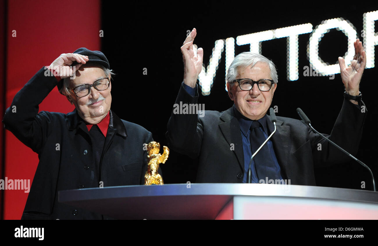Italian directors Vittorio Taviani (R) and Paolo Taviani receive the ...