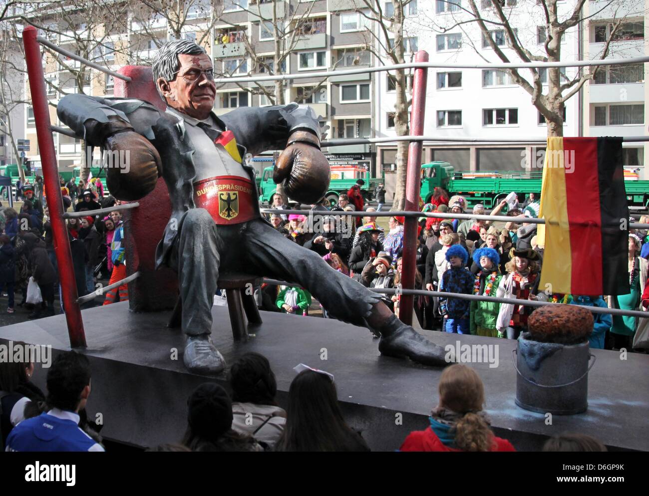 A parade wagon makes its way through the city on Carnival Monday in ...