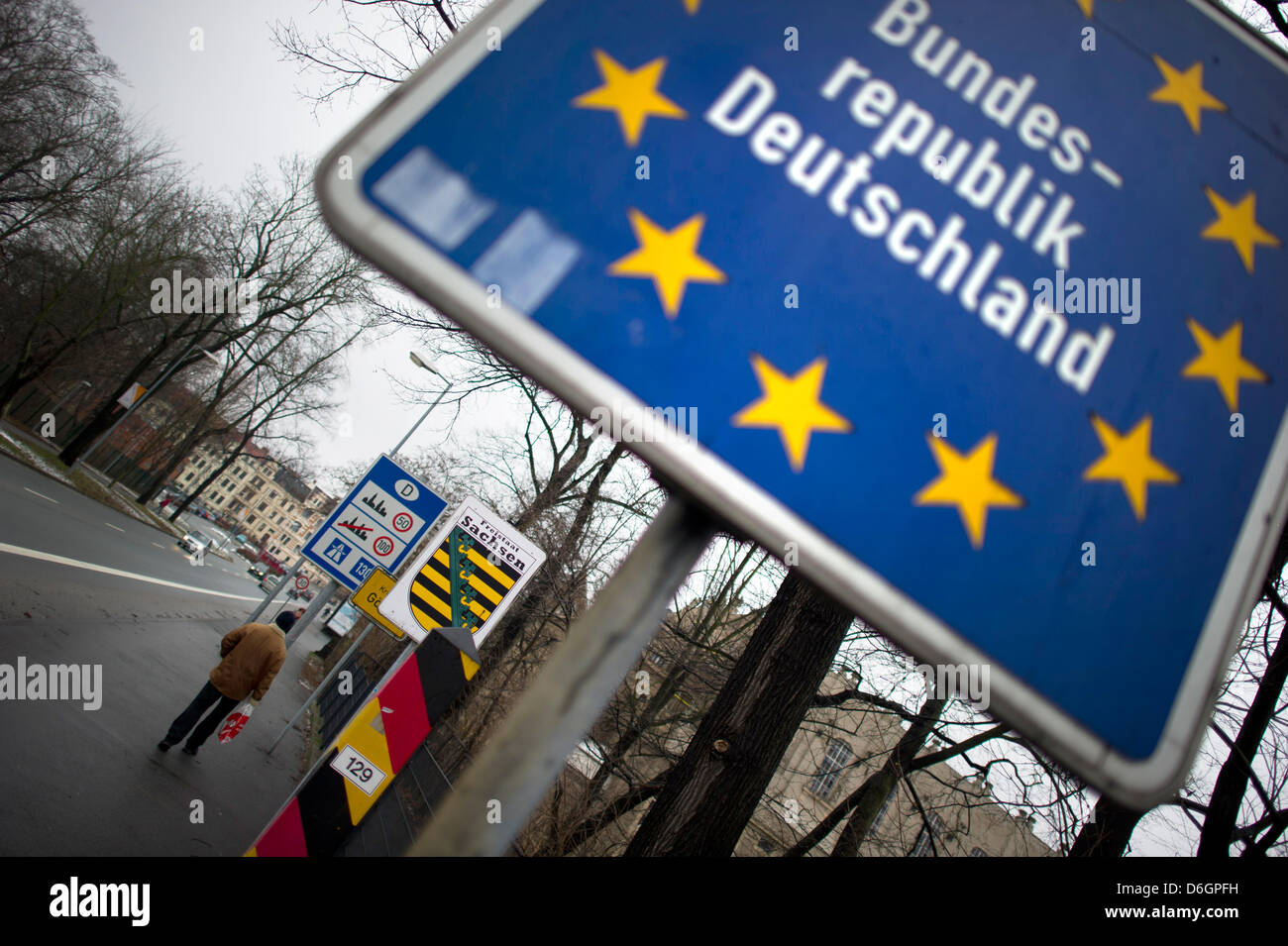 A "Federal Republic of Germany" European sign stands on the German ...