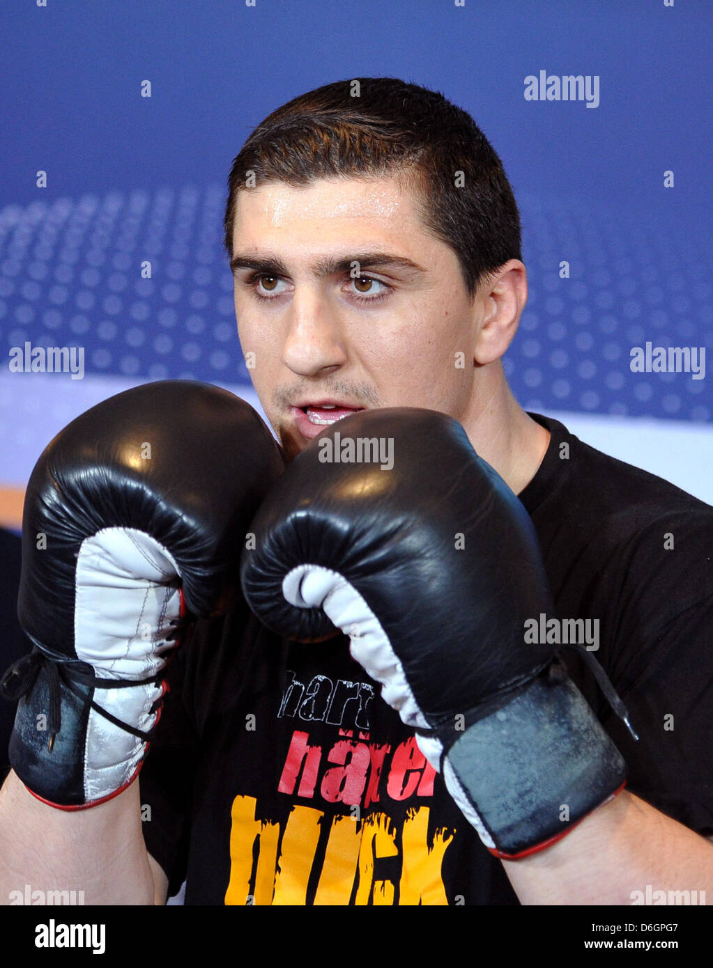 German heavyweight boxer Marco Huck poses during public training in ...